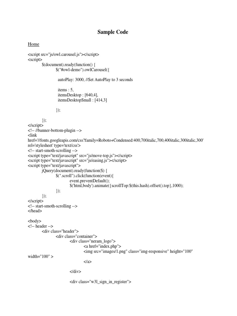 Sample Code | PDF | Bootstrap (Front End Framework) | Java Script