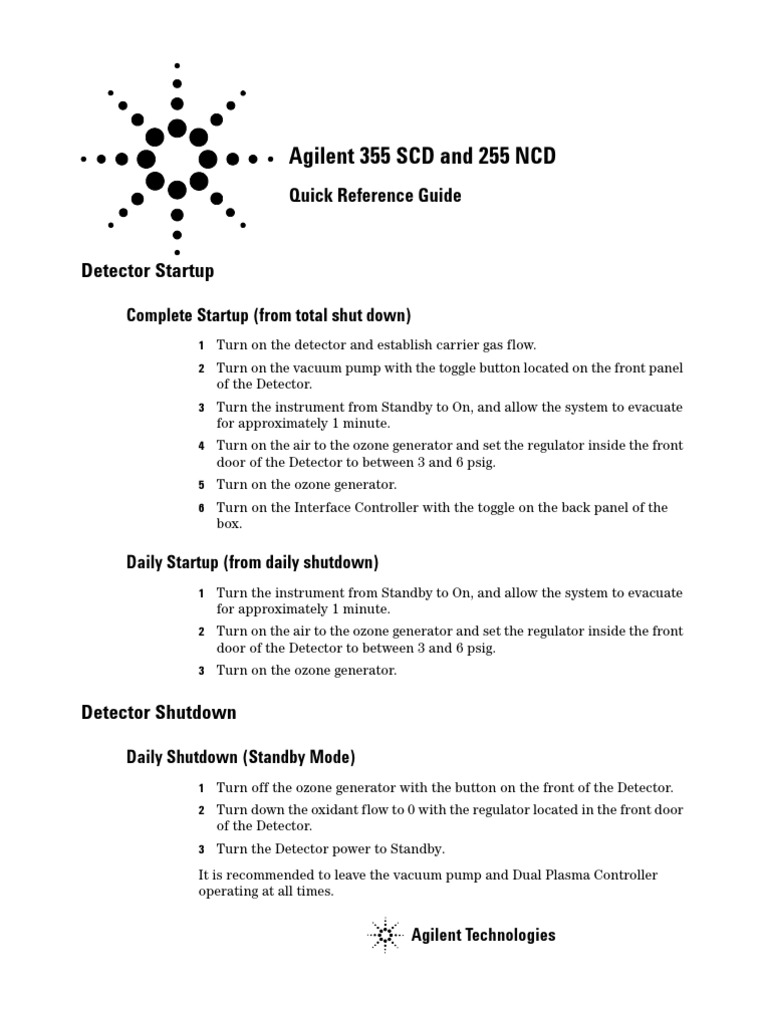 Agilent 355 SCD and 255 NCD: Detector Startup | PDF | Energy Technology ...