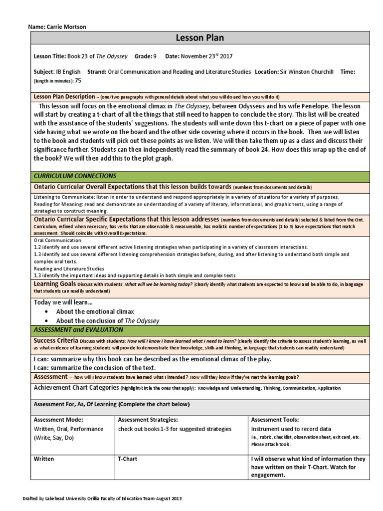 Lesson Plan Book 23 Odyssey | PDF | Educational Assessment | Lesson Plan