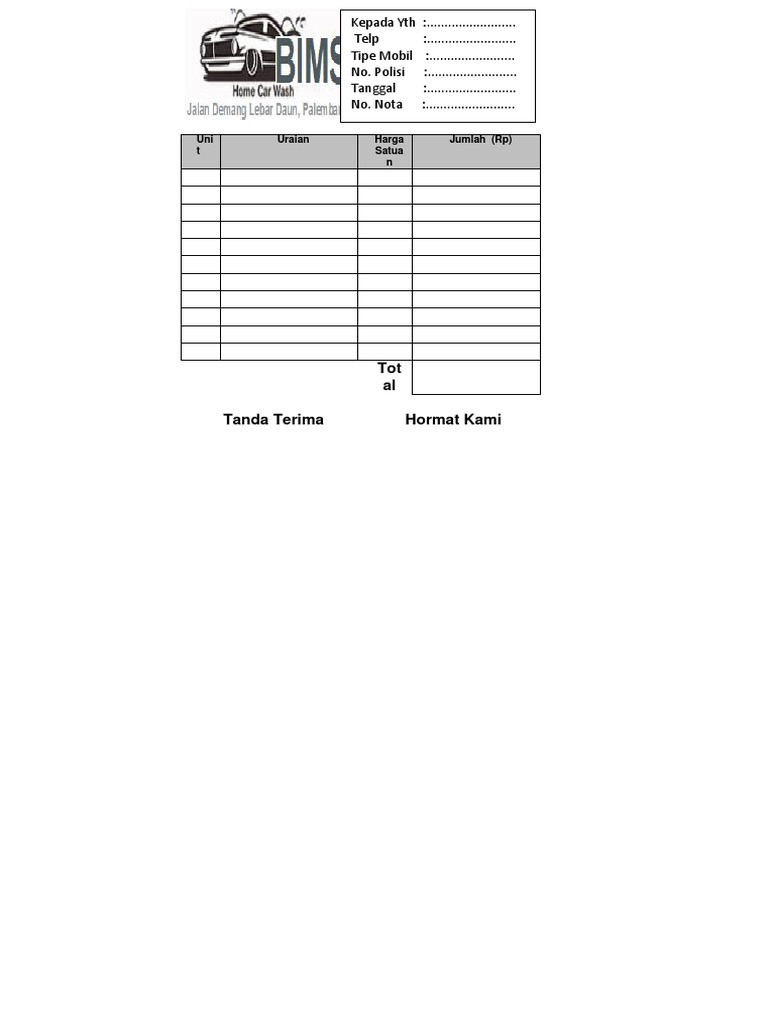 Nota Cuci Mobil | PDF