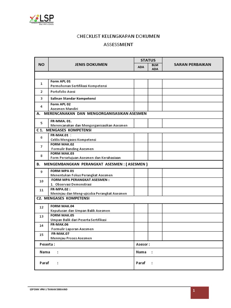Checklist Kelengkapan Dokument - Rev.01 - Oke | PDF