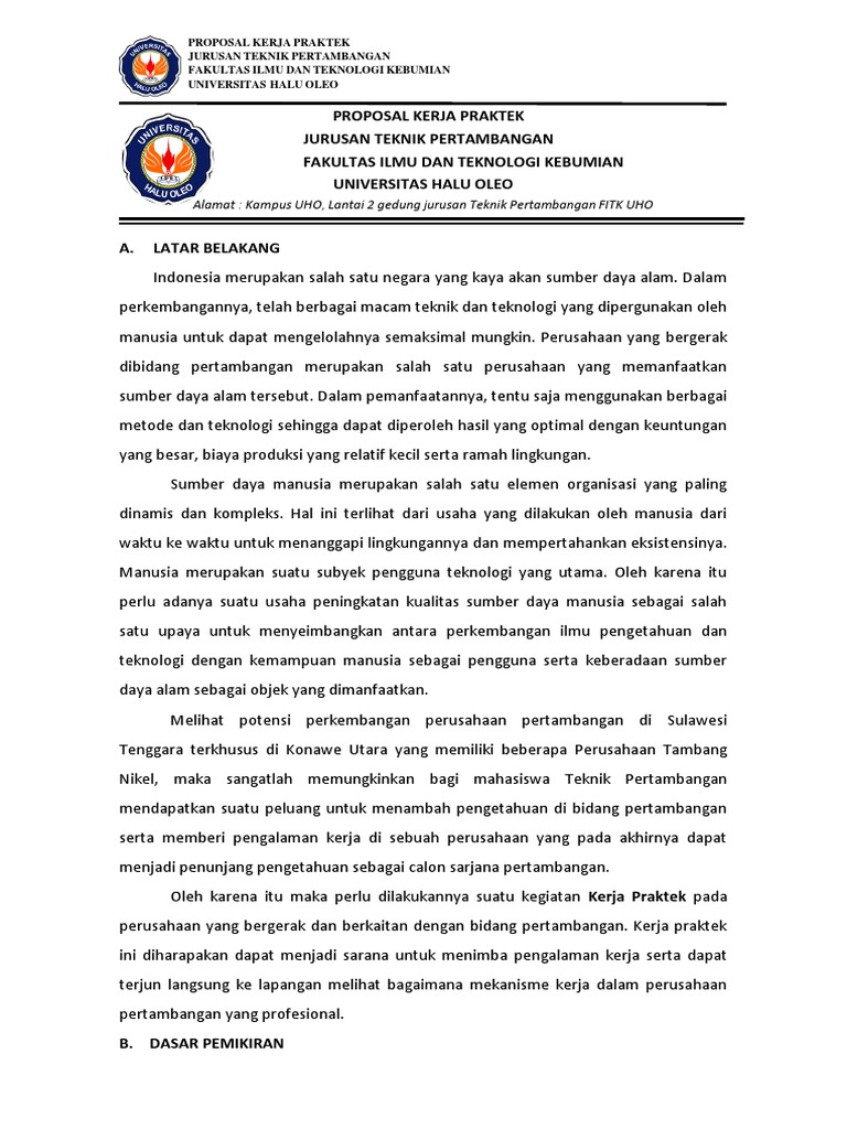 Proposal Kerja Praktek Jurusan Teknik Pertambangan | PDF