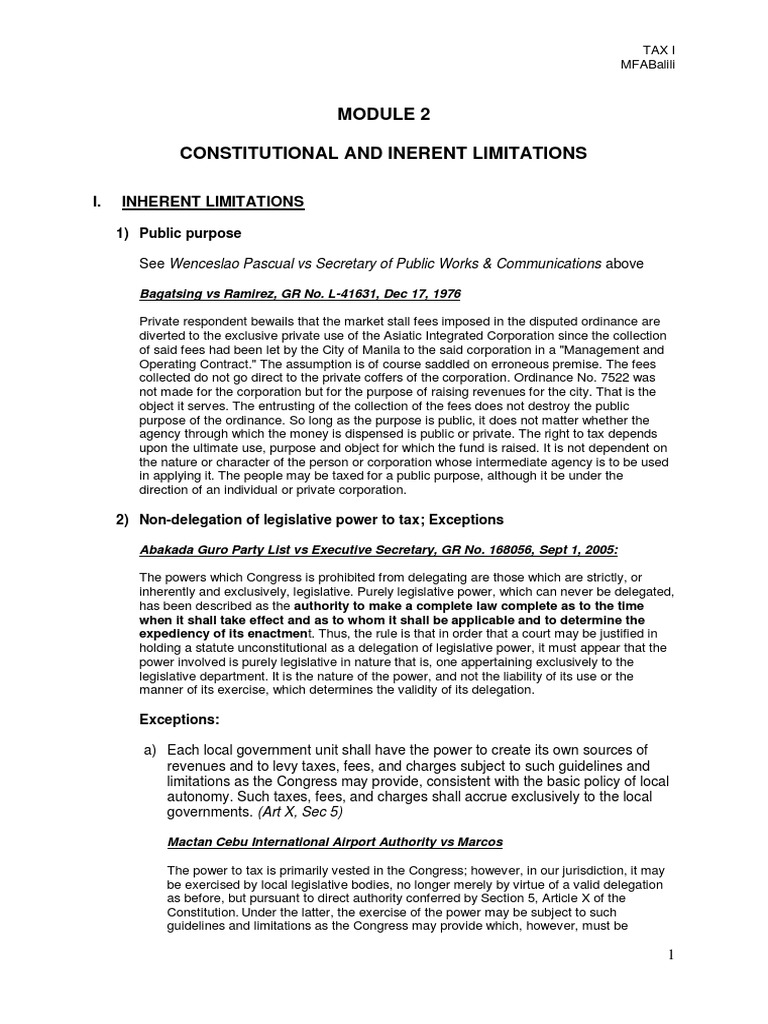Constitutional and Inerent Limitations | PDF | Local Government | Taxes