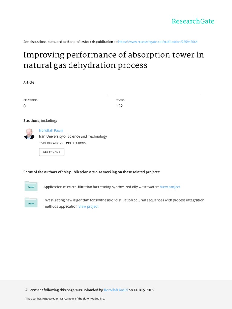 Improving Performance of Absorption Tower in Natur | PDF | Distillation ...