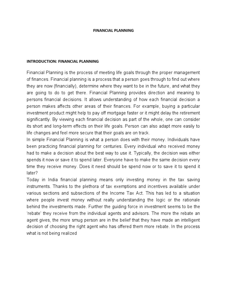 Financial Planning Intro | PDF | Business