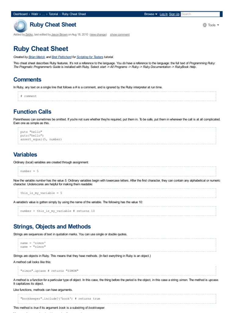 Ruby Cheat Sheet | PDF | Regular Expression | Array Data Type