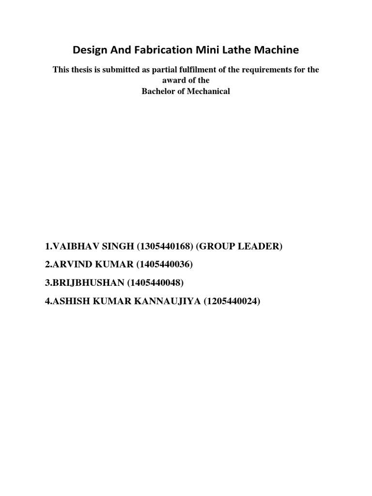 Design and Fabrication Mini Lathe Machine | PDF | Nut (Hardware) | Electric Motor