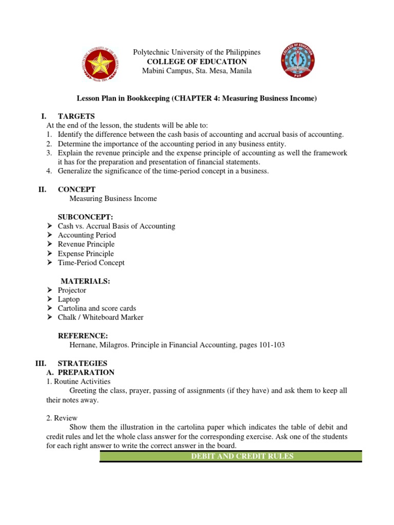 Lesson Plan in Bookkeeping For Demo | PDF | Debits And Credits | Expense