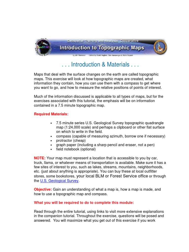 Introduction Topography Map | PDF | Compass | Contour Line