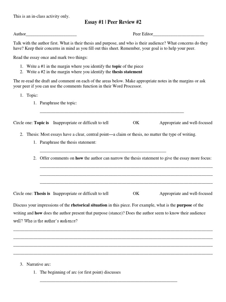 Narrative Essay Peer Review Guide | PDF | Essays | Cognition