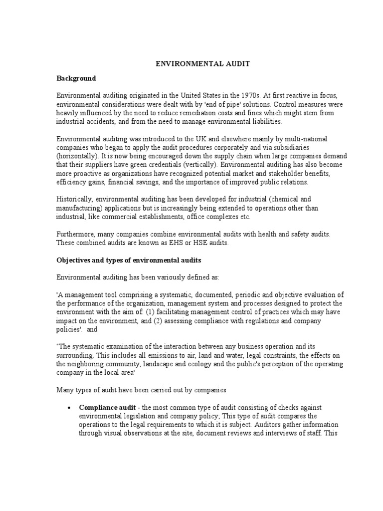 Environmental Audit | PDF | Regulatory Compliance | Audit