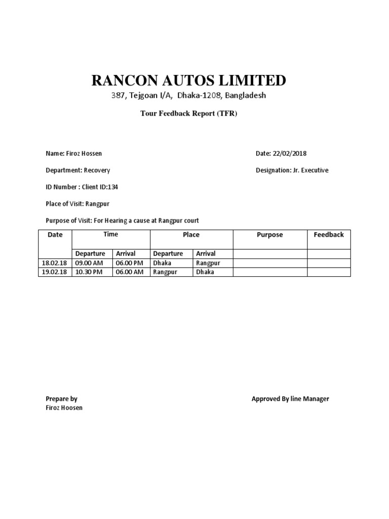 Tour Feedback Report Form. | PDF