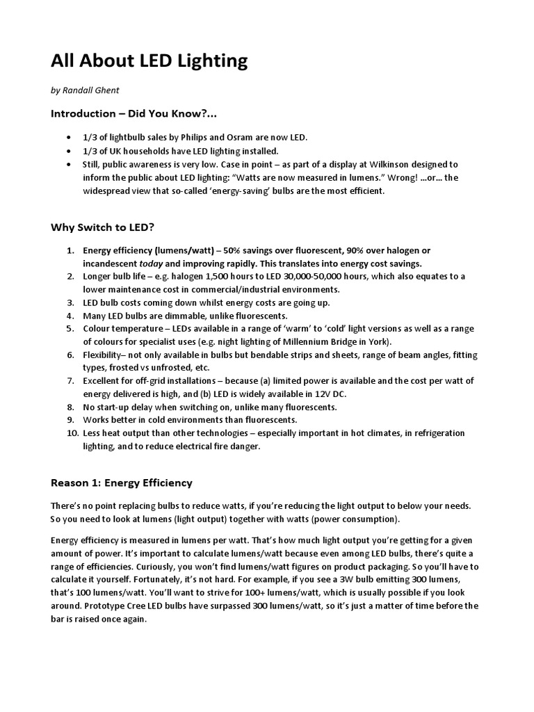 All About LED Lighting | PDF | Light Emitting Diode | Lighting