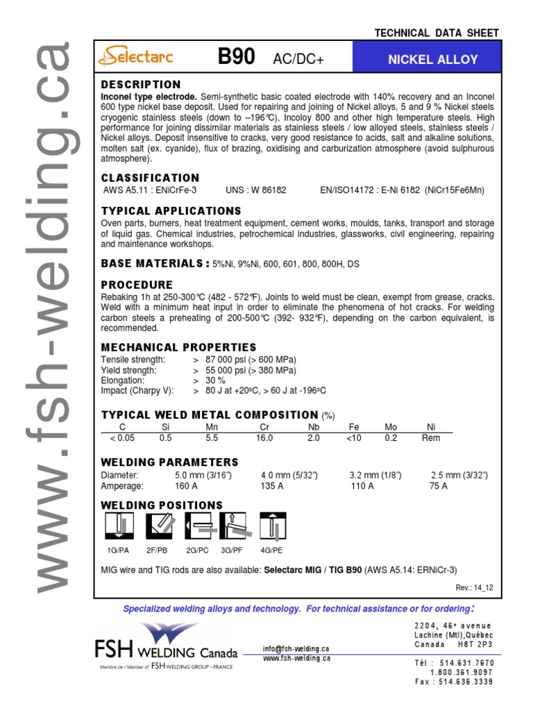 1 Selectarc b90 FT Web Anglais | PDF | Nickel | Welding