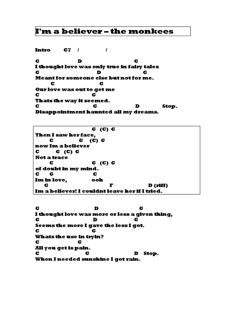 I'm a Believer (Chords & Lyrics)