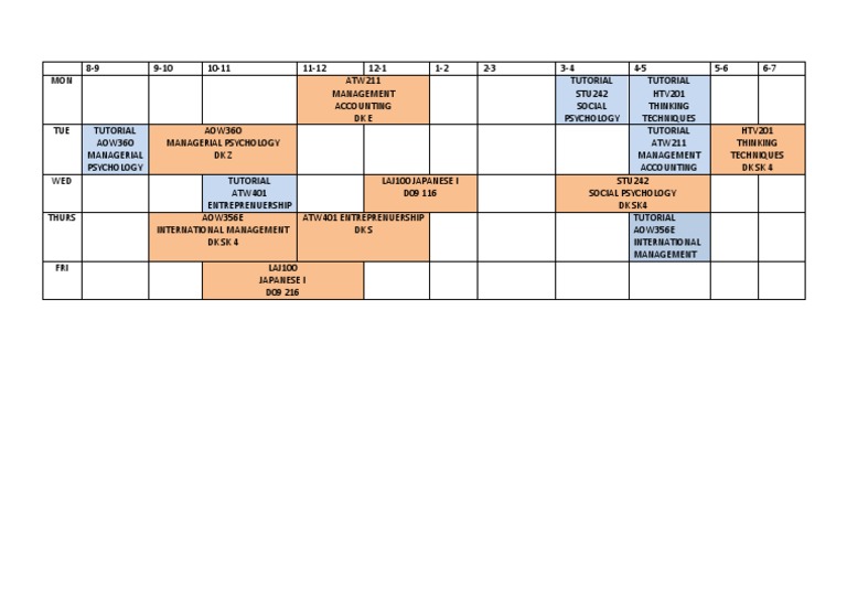 Timetable | PDF | Psychology | Behavioural Sciences