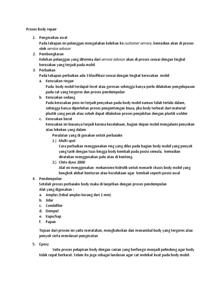 Proses Body Repair | PDF