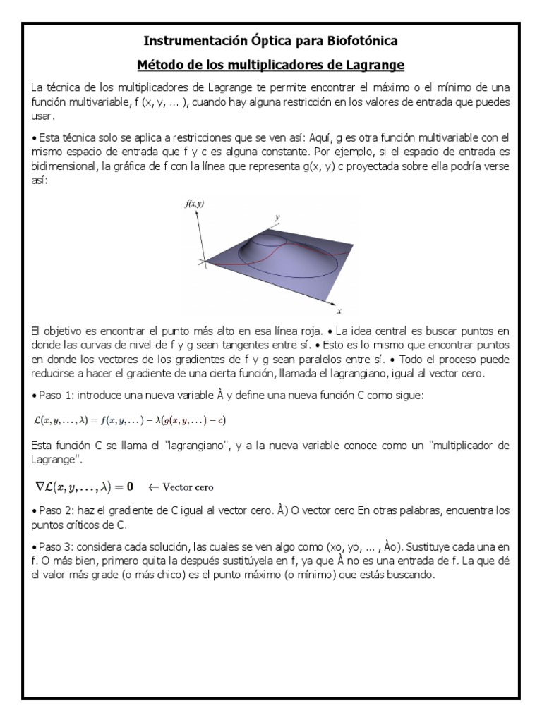 Método de Los Multiplicadores de Lagrange | PDF | Conceptos matemáticos | Matemáticas Aplicadas