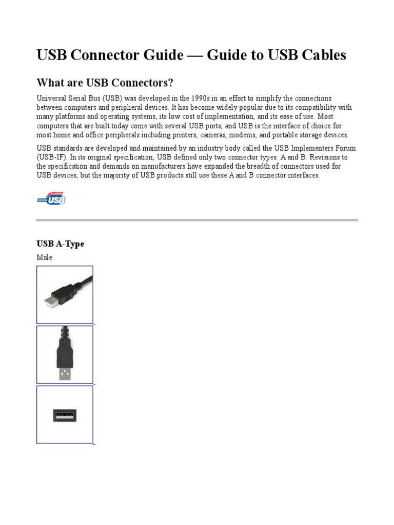 USB Connector Guide | PDF | Usb | Electrical Connector