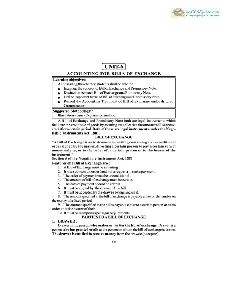 11 Accountancy Notes ch06 Accounting For Bills of Exchange 01 PDF | PDF