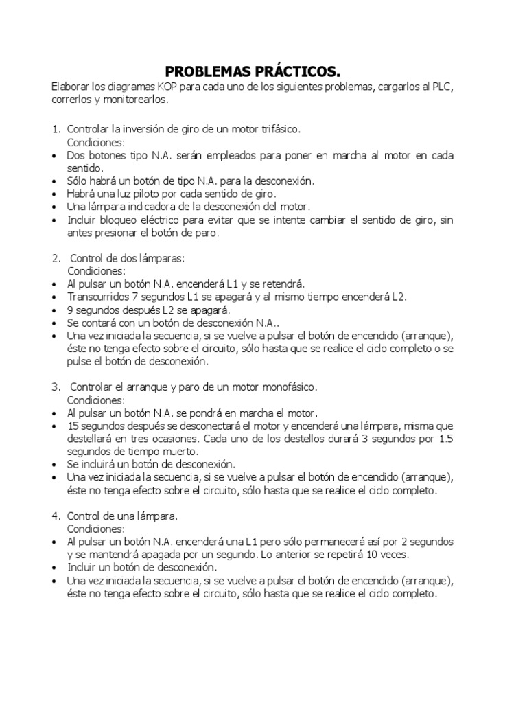 Problemas Prácticos de PLC | PDF | Semáforo | Peatonal