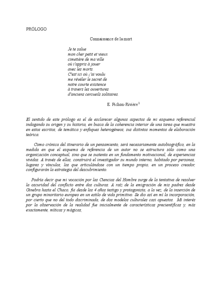 Pichón Riviere - El Proceso Grupal - 01 Prologo | PDF | Psicoanálisis | Sigmund Freud