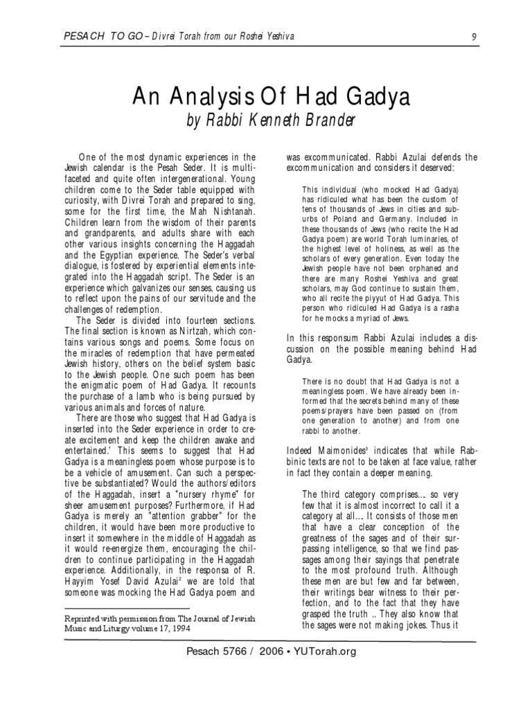 An Analysis of Had Gadya | PDF | Passover Seder | Haggadah