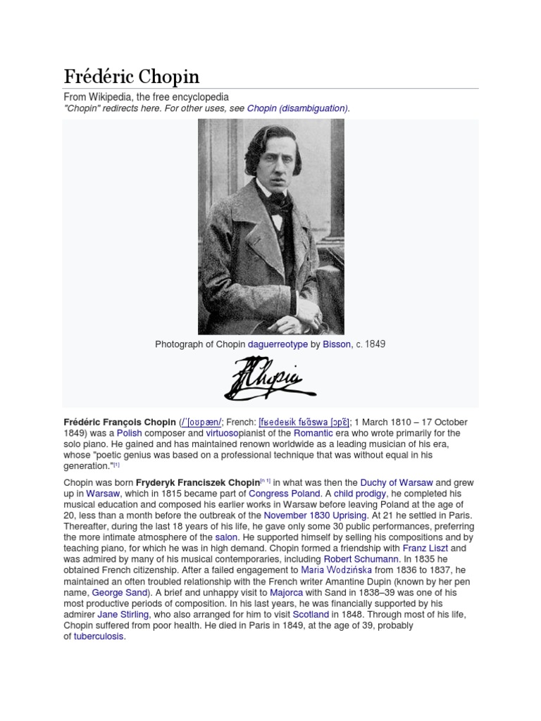 Frédéric Chopin: From Wikipedia, The Free Encyclopedia | PDF | Frédéric ...