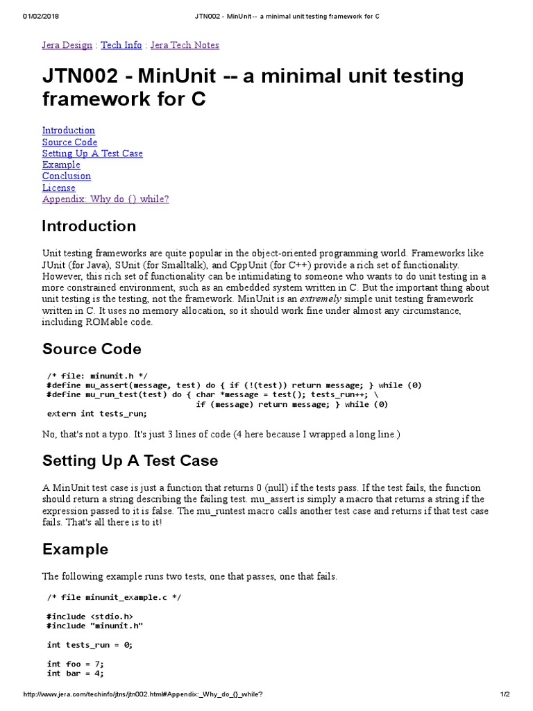 JTN002 - MinUnit - A Minimal Unit Testing Framework For C | PDF | Unit ...