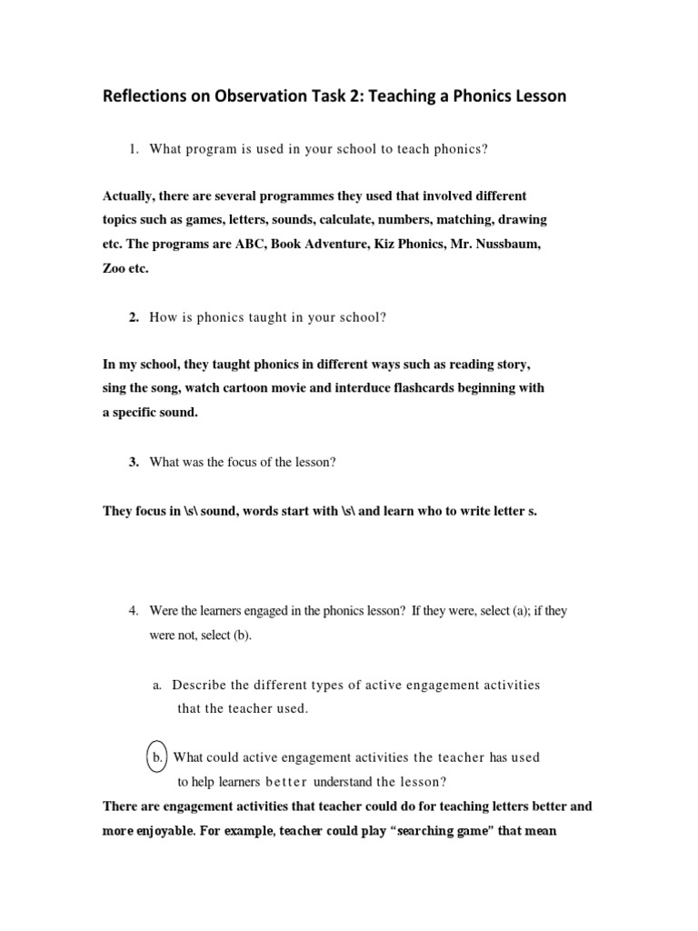 Reflections On Observation Task 2 | Download Free PDF | Phonics | Teachers
