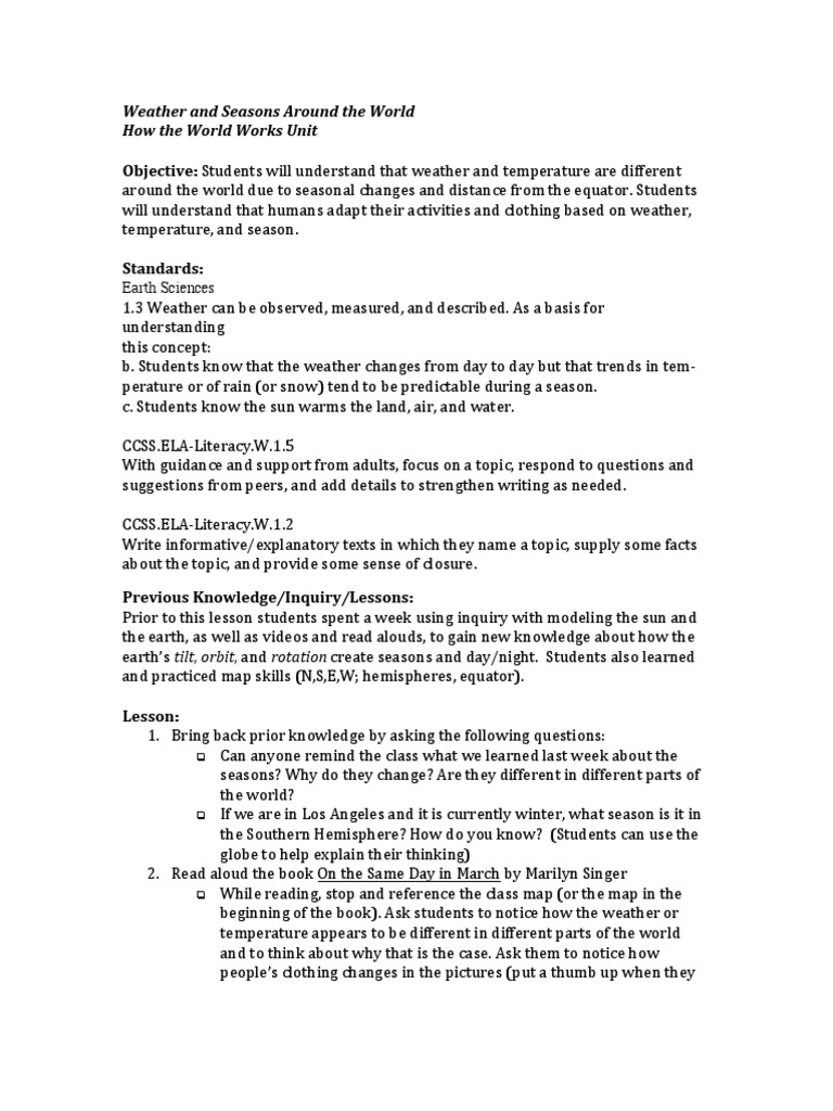 On The Same Day in March Lesson Plan | PDF | Weather | Earth