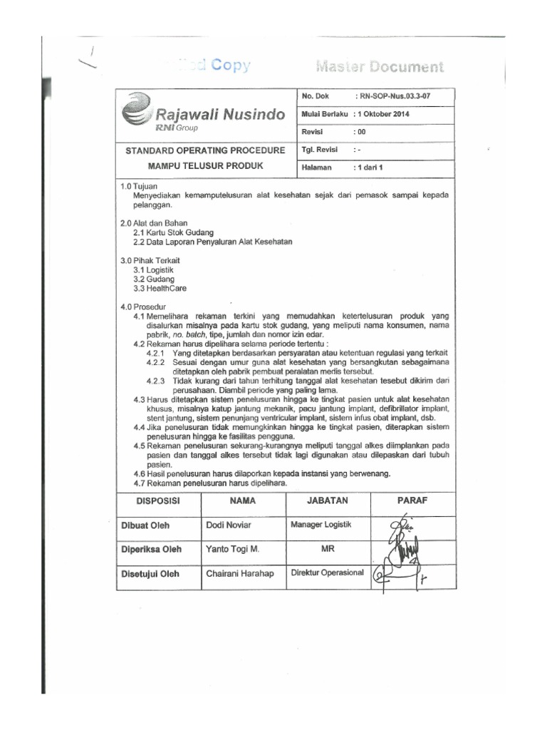 SOP Mampu Telusur Produk | PDF