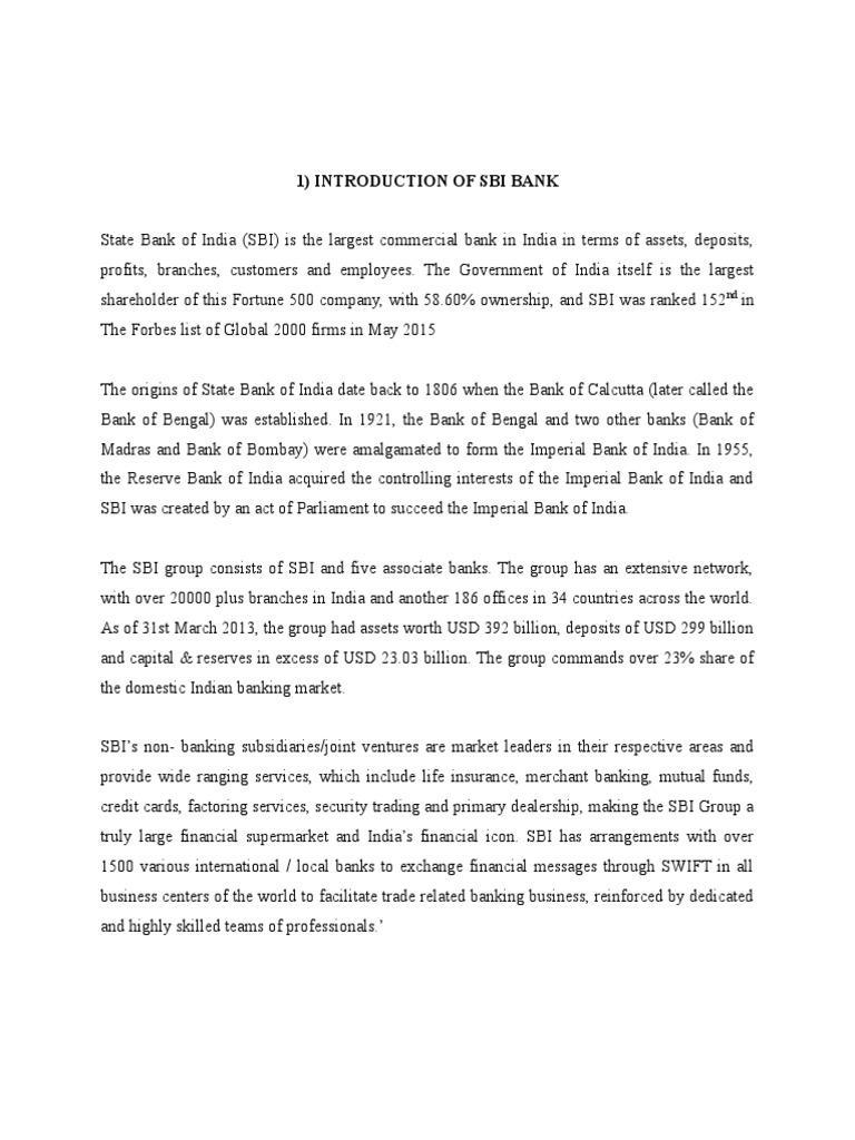 1) Introduction of Sbi Bank | PDF | Dividend | Expense