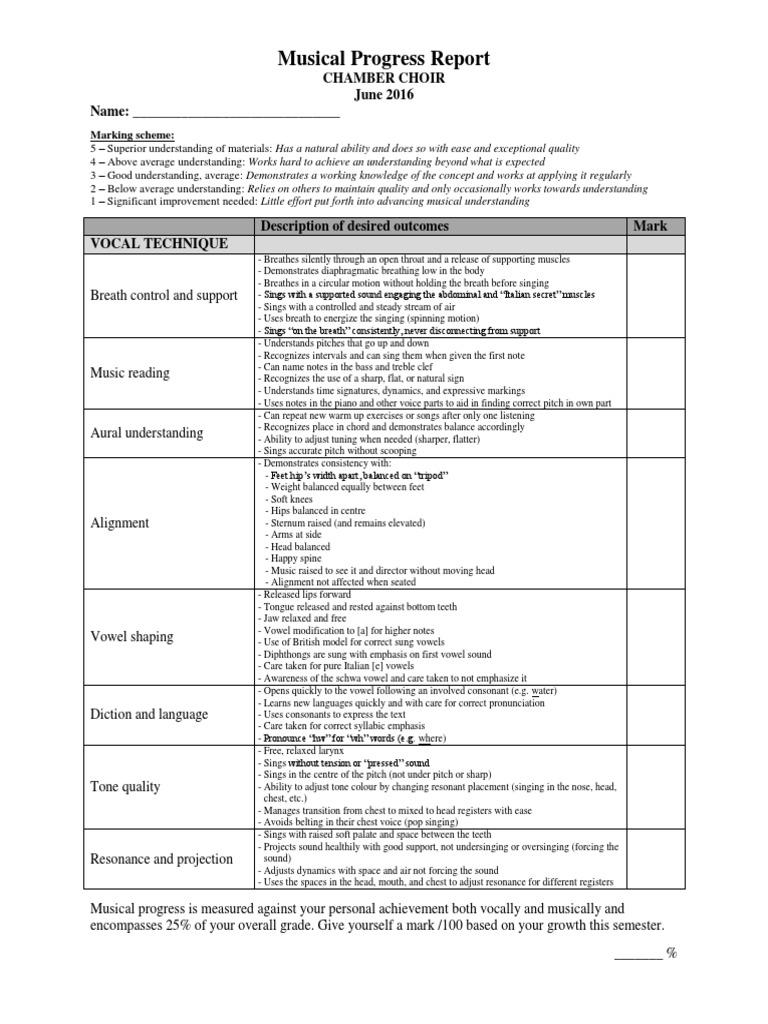 Chamber Choir Progress Report | PDF | Singing | Vocal Pedagogy