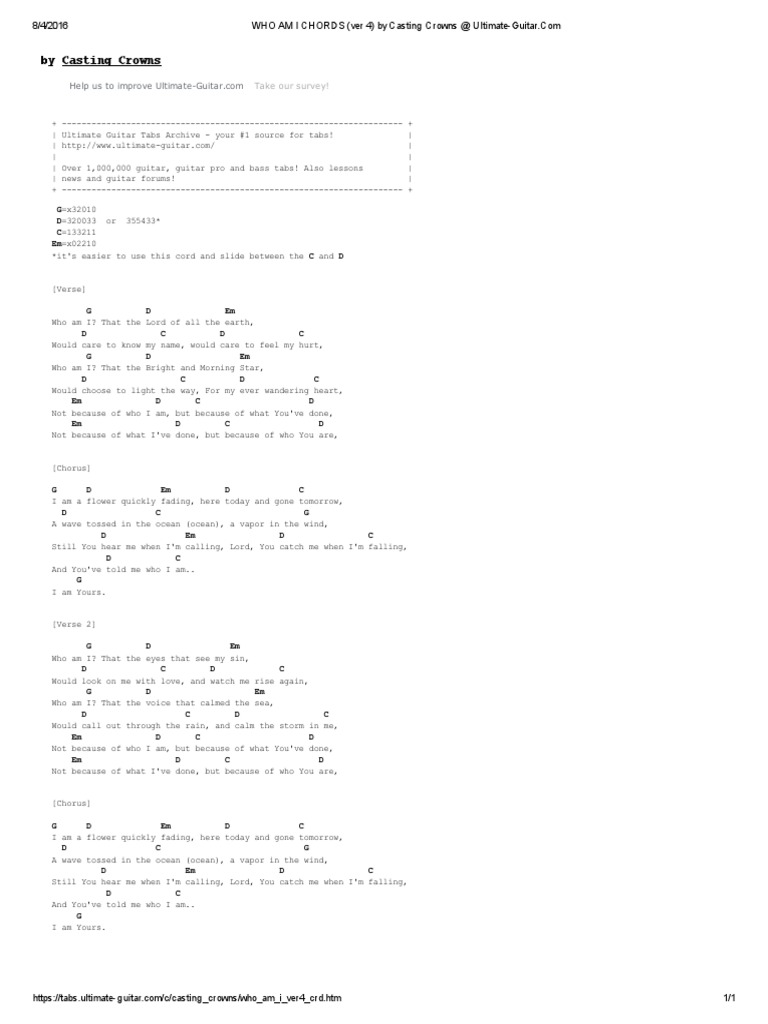 WHO AM I CHORDS (Ver 4) by Casting Crowns at Ultimate-Guitar | PDF ...