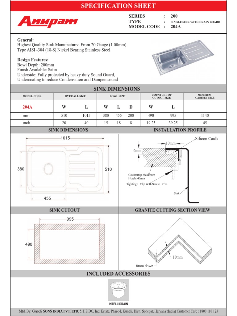 Sink Dimensions: General | PDF