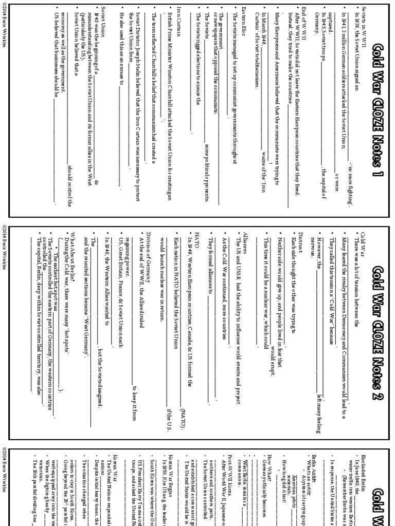 Cold War Cloze Notes | PDF | Cold War | Nikita Khrushchev
