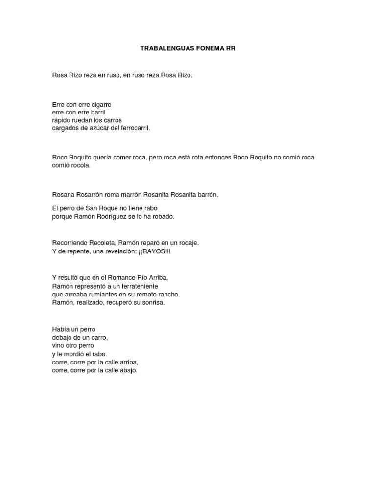 Trabalenguas Fonema RR | PDF