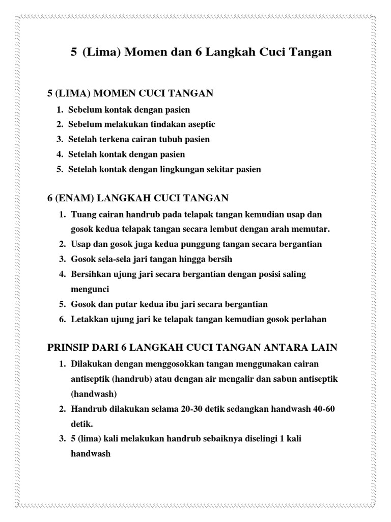 5 Momen Dan 6 Langkah Cuci Tangan | PDF