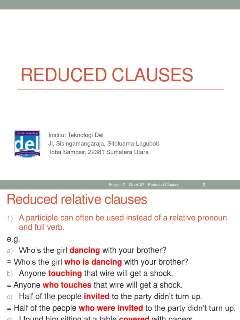 Week 07-English 2-Reduced Clauses | PDF | Verb | Clause