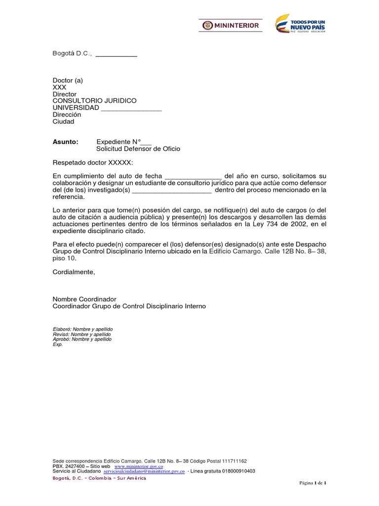 Anexo 17. Formato Solicitud Defensor de Oficio | PDF