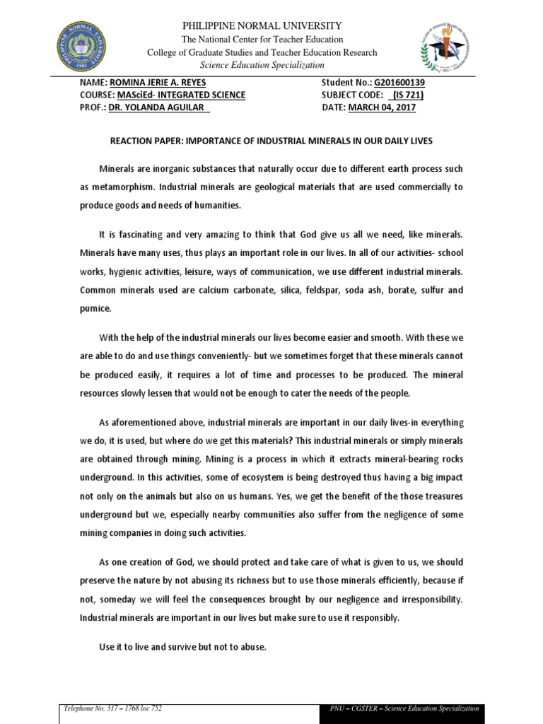 Reaction Paper MINING | PDF | Mining | Ecosystem