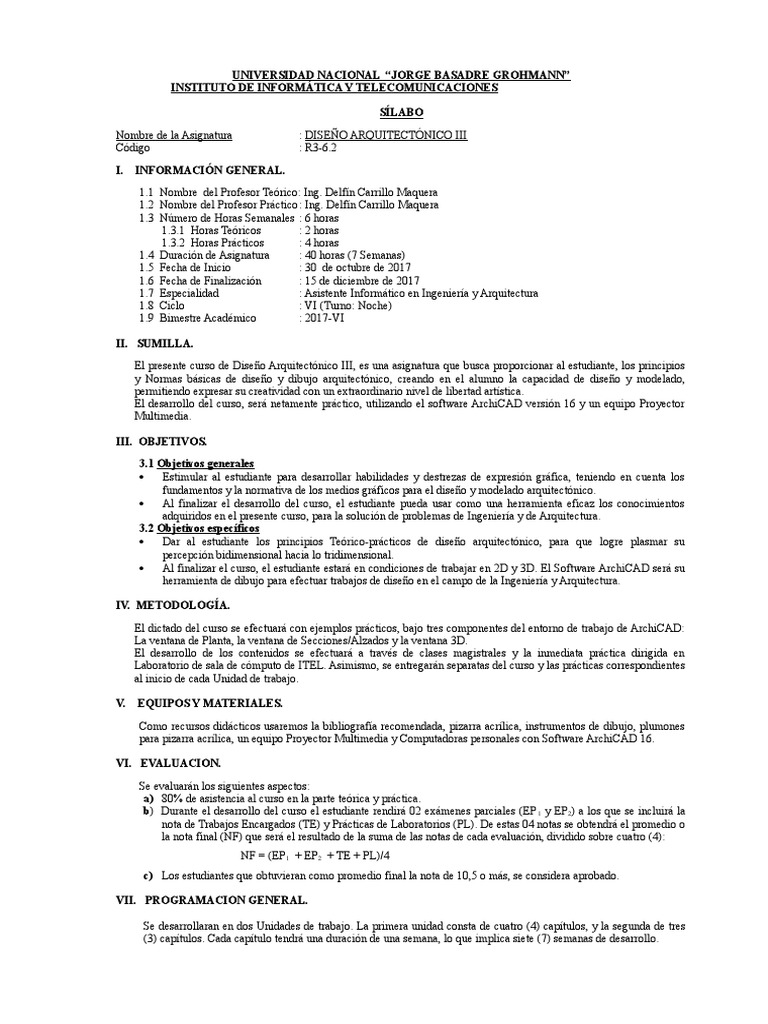 Sílabo Dis. Arq. III | PDF | Diseño | Ingeniería