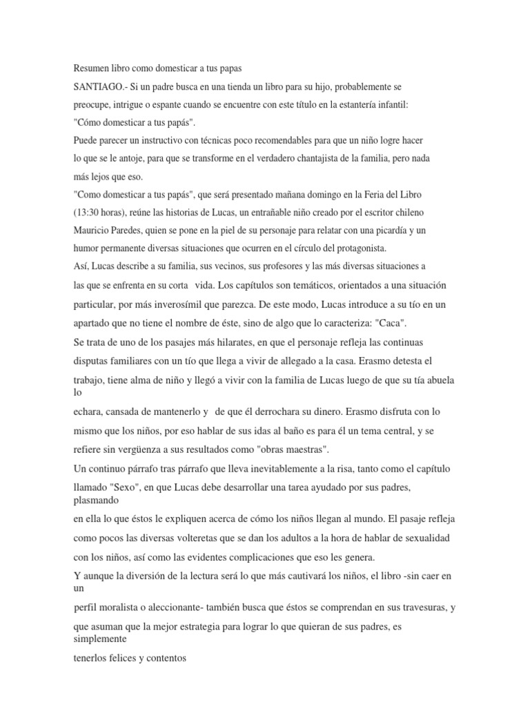 Resumen Libro Como Domesticar A Tus Papas | PDF