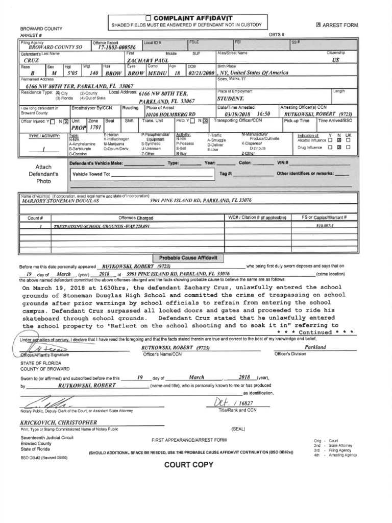 Zachary Cruz Arrest Record | PDF