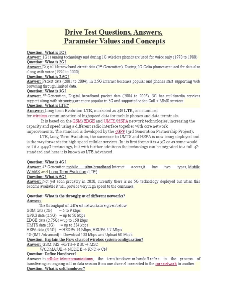 Drive Test Questions | PDF | Duplex (Telecommunications) | Lte ...