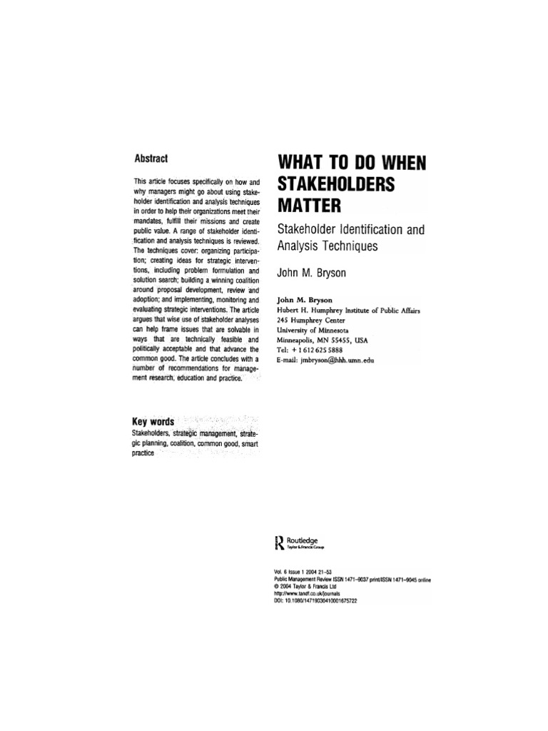 Bryson Stakeholder ID and Analysis PMR Article | PDF | Stakeholder ...