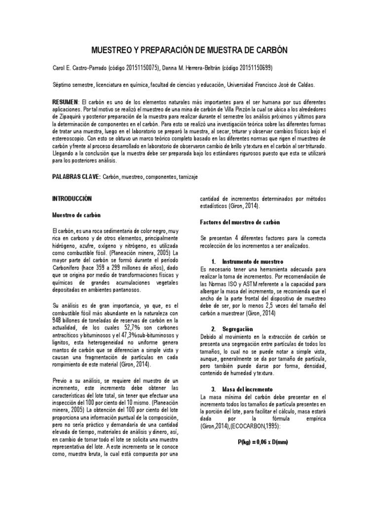Muestreo de Carbón según ASTM D2234 | PDF | Carbón | Muestreo ...