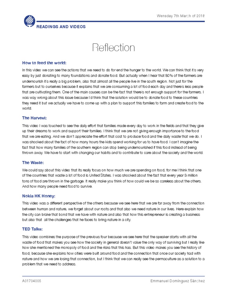 Reflection of Videos | PDF | Malnutrition | Foods