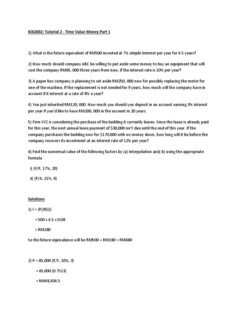 Tutorial 2 Answer | PDF | Interest | Financial Economics
